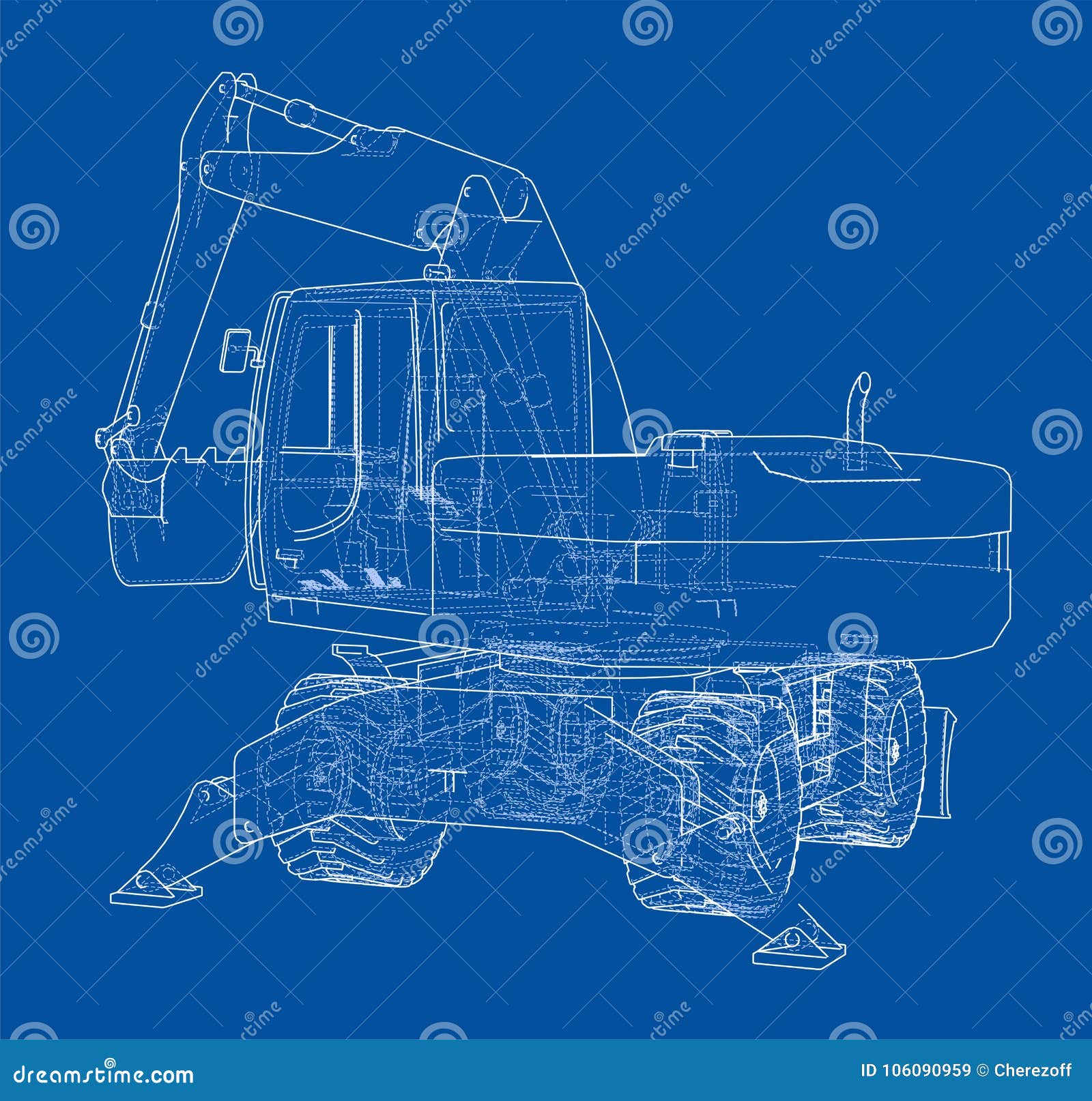 Outline of Excavator Isolated on White Background Stock Vector ...