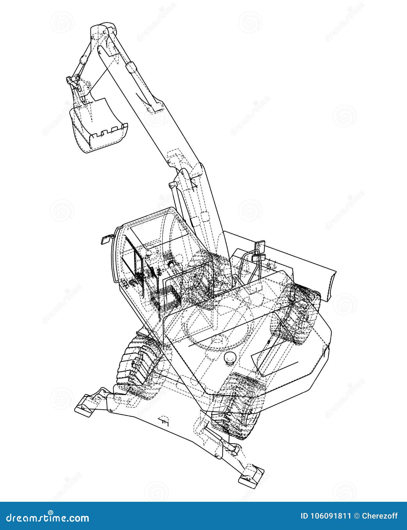 Outline of Excavator Isolated on White Background Stock Vector ...