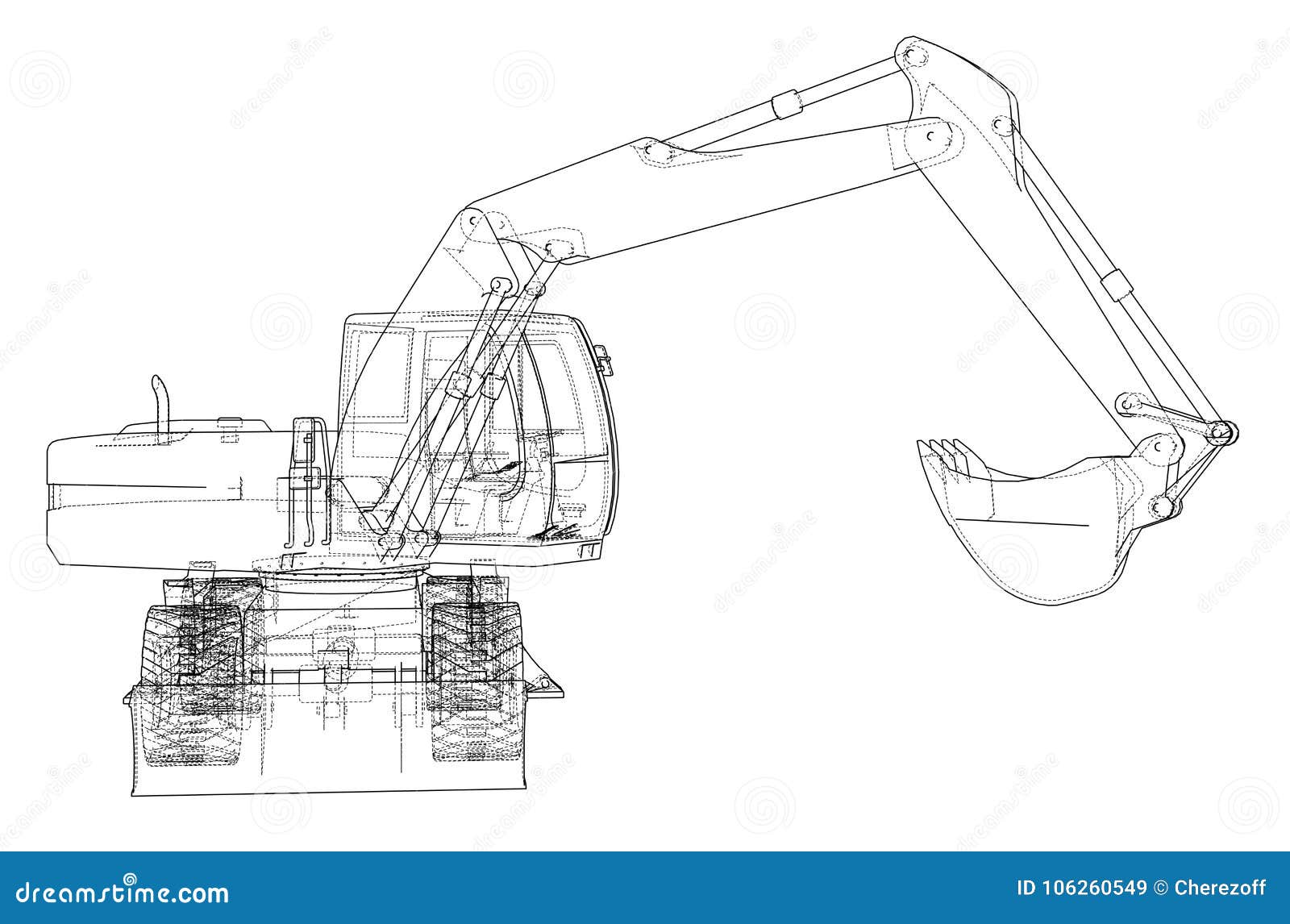 Outline of Excavator Isolated on White Background Stock Vector ...