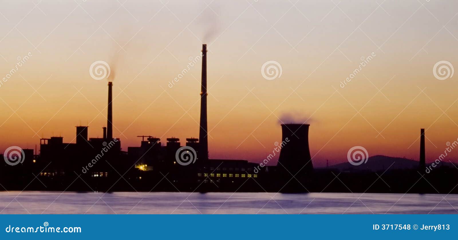 An Outline of a Factory Against Sunset Stock Photo - Image of produce ...