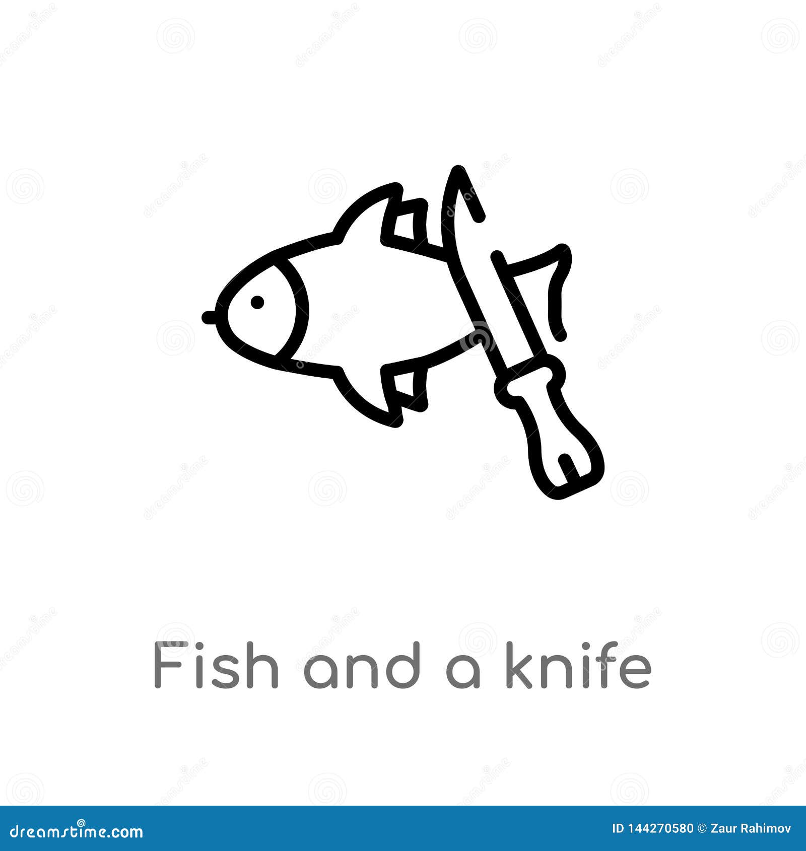 Outline Fish and a Knife Vector Icon. Isolated Black Simple Line ...