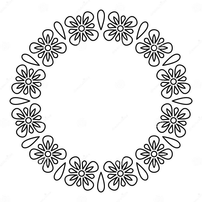 Outline Flowers Circle Frame Design, Monochrome Stock Vector ... Outline Flowers Circle Frame Design, Monochrome Stock Vector ...