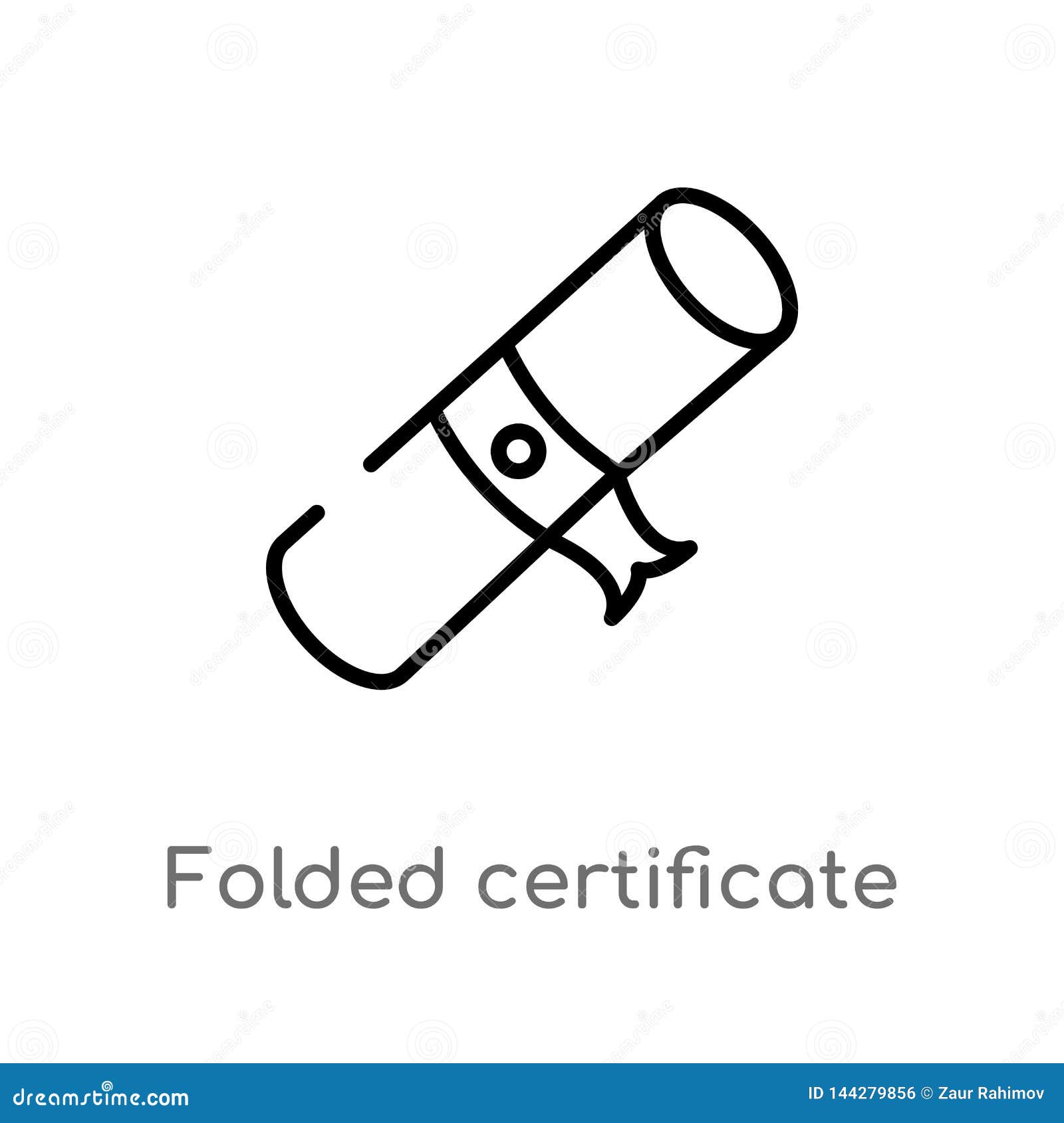 Outline Folded Certificate Vector Icon. Isolated Black Simple Line ...