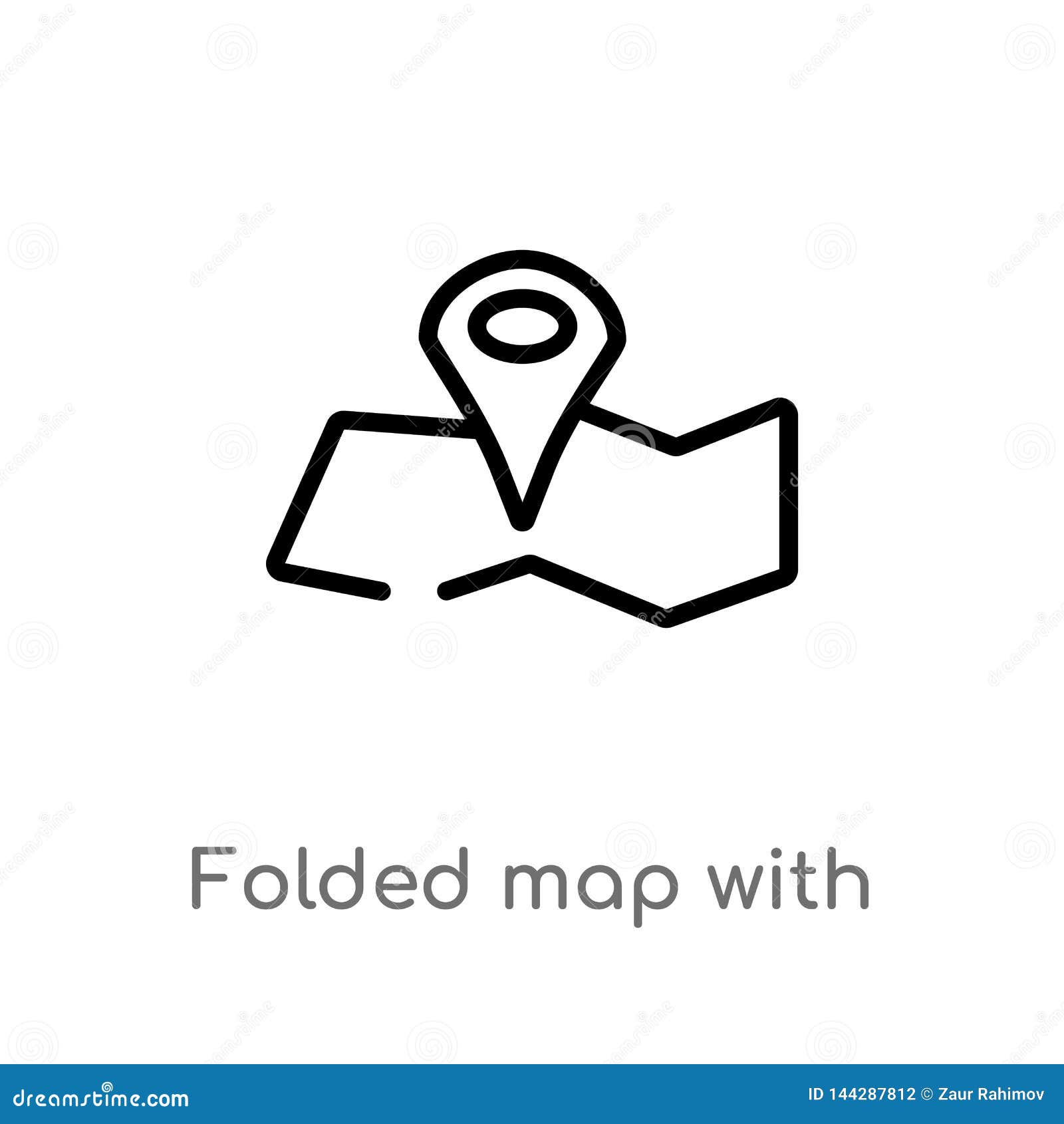 Outline Folded Map with Position Mark Vector Icon. Isolated Black ...