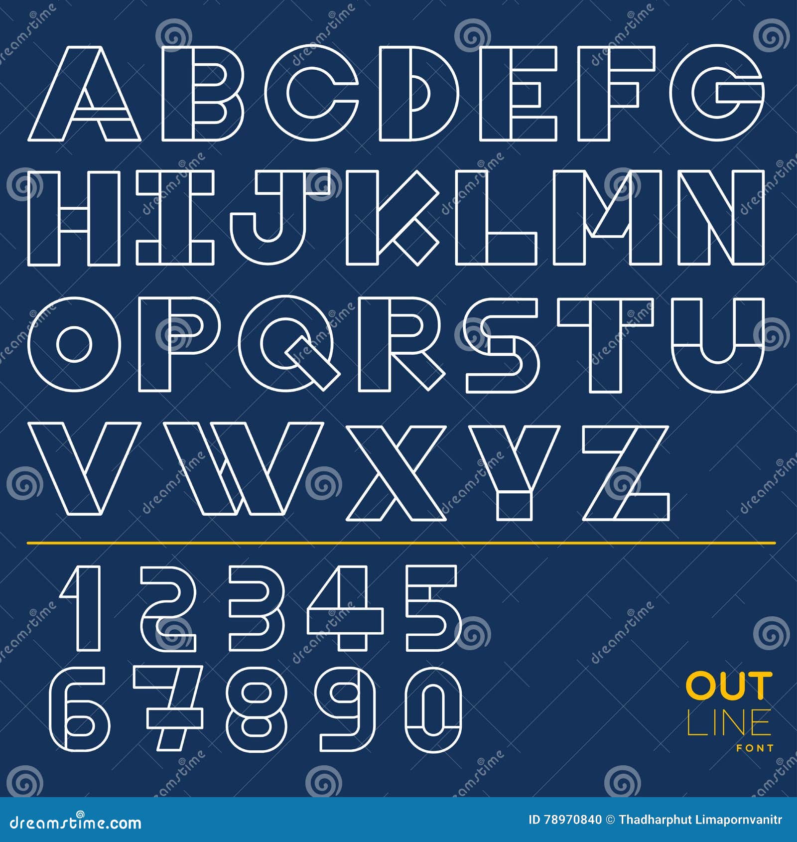 OUTLINE font stock vector. Illustration of elements, italic - 78970840