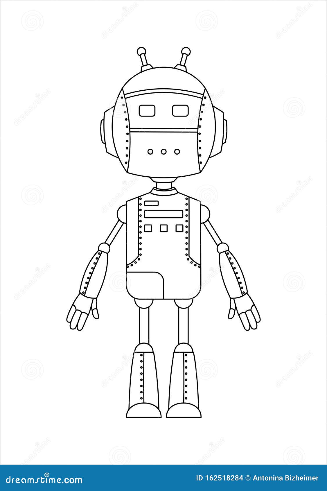 Outline Friendly Android Robot Character Stock Vector - Illustration of ...
