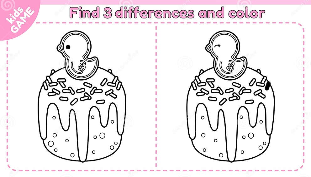 Outline Game Find the Differences with Easter Cake Stock Vector ...