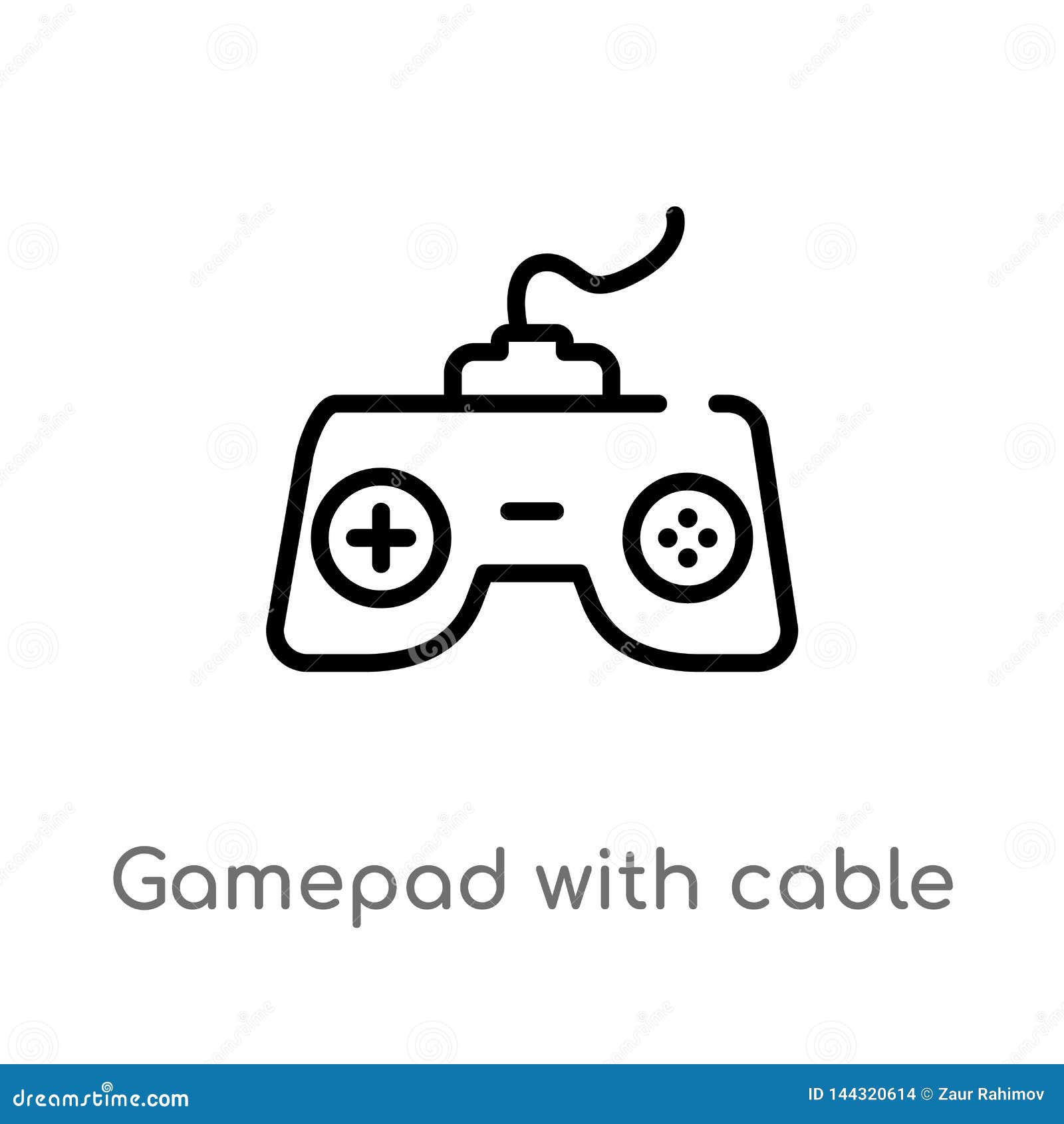 Outline Gamepad with Cable Vector Icon. Isolated Black Simple Line ...