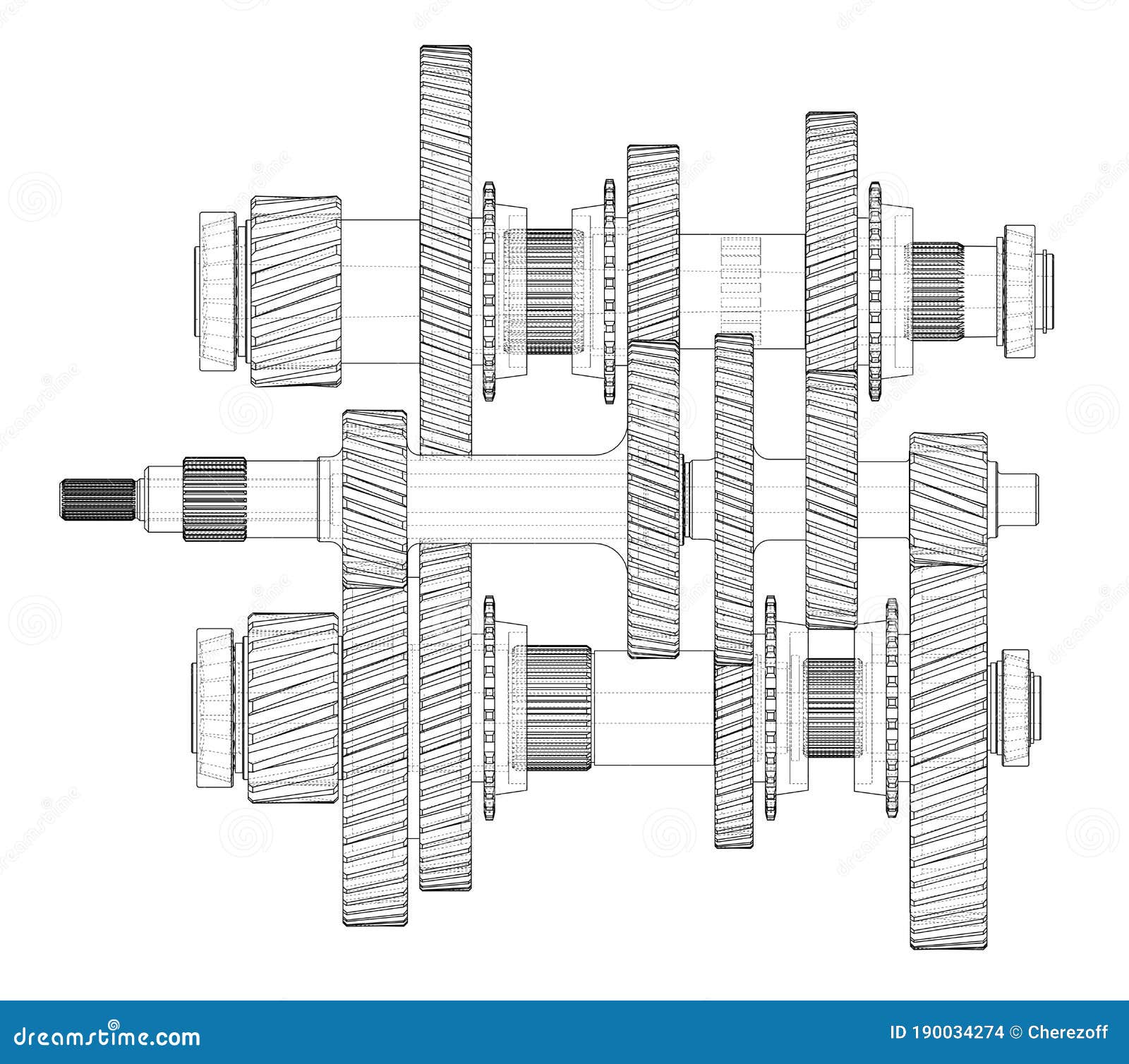 Outline Gearbox Concept. 3D Illustration Stock Illustration ...