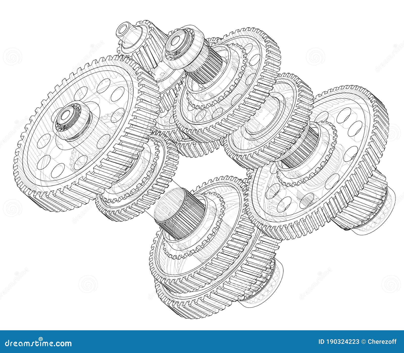 Outline Gearbox Concept. 3D Illustration Stock Illustration ...