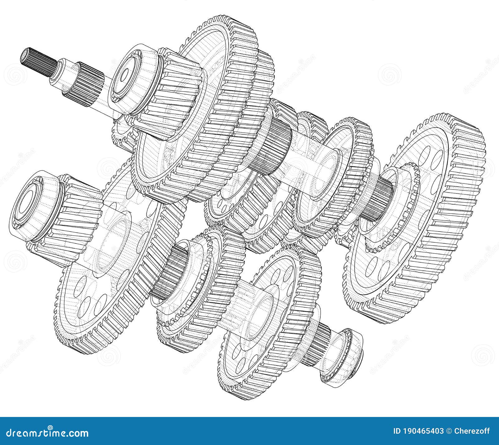 Outline Gearbox Concept. 3D Illustration Stock Illustration ...