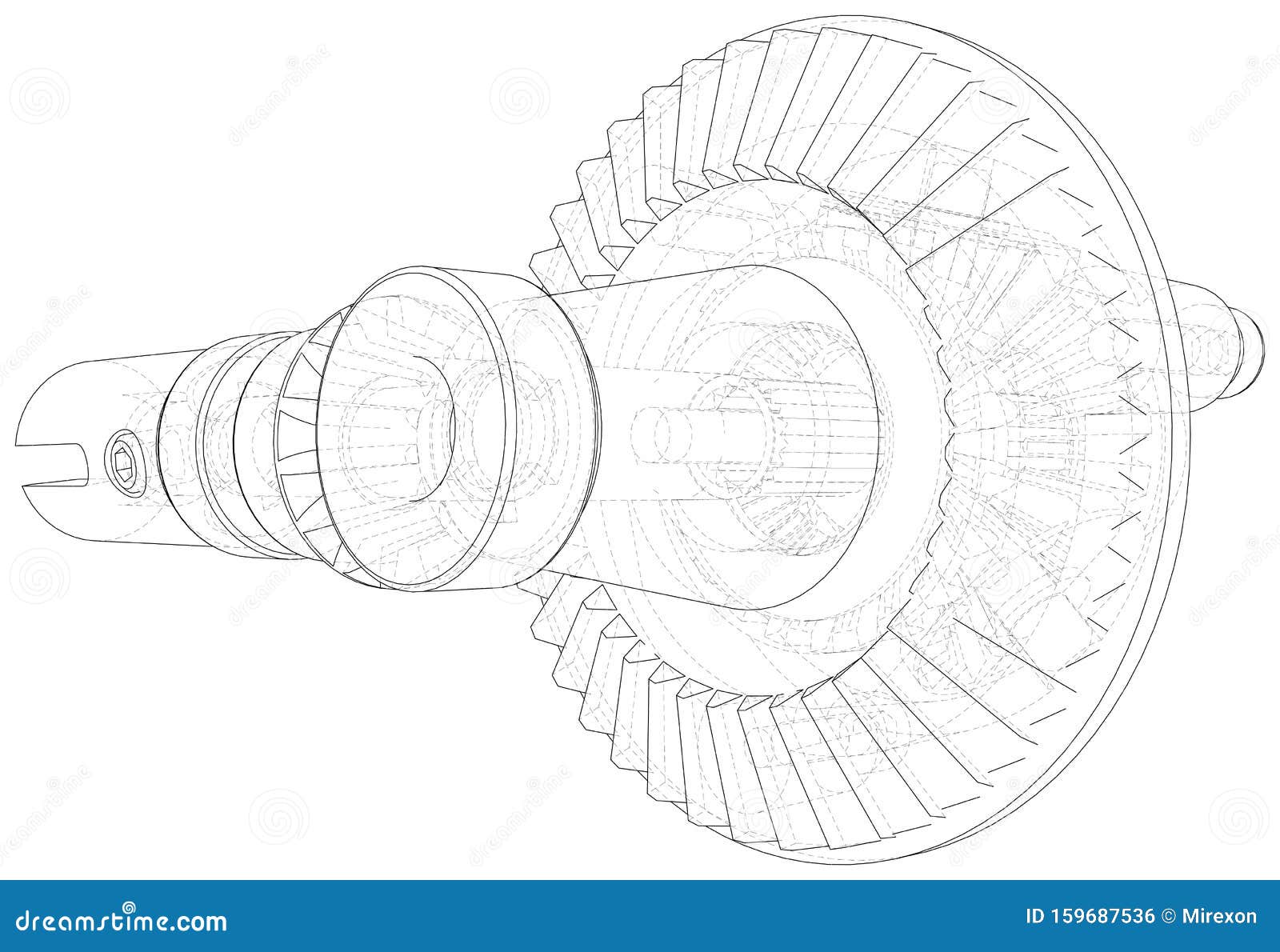 Outline Gearbox. Vector Rendering of 3d. Wire-frame Style Stock Vector ...