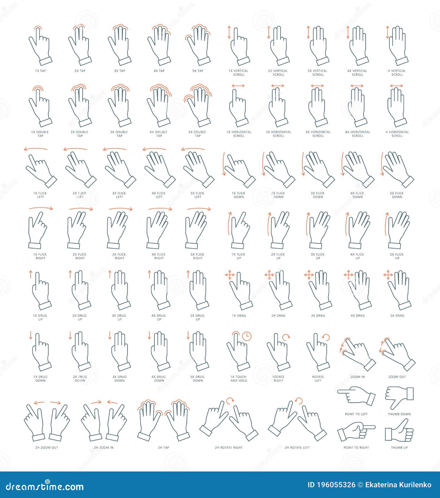 Outline gesture icons stock illustration. Illustration of hand - 196055326