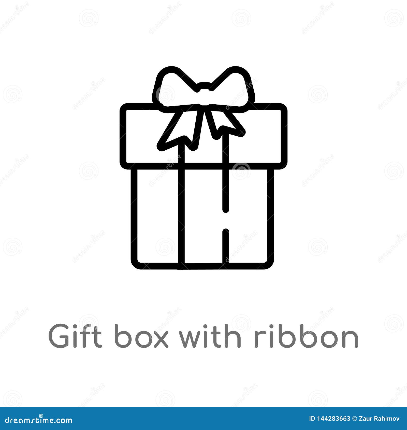 Outline Gift Box with Ribbon Vector Icon. Isolated Black Simple Line ...