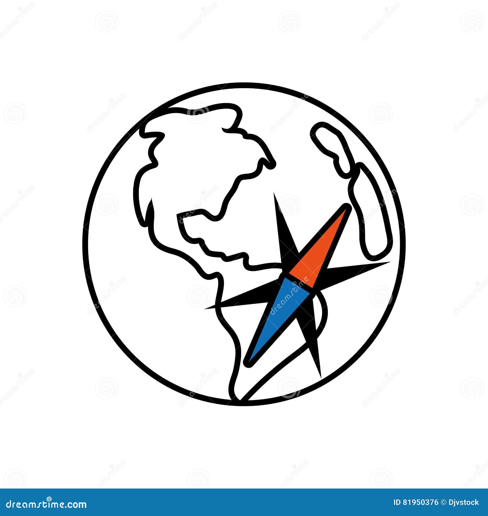 Outline Globe Earth Map Compass Navigation Stock Vector - Illustration ...