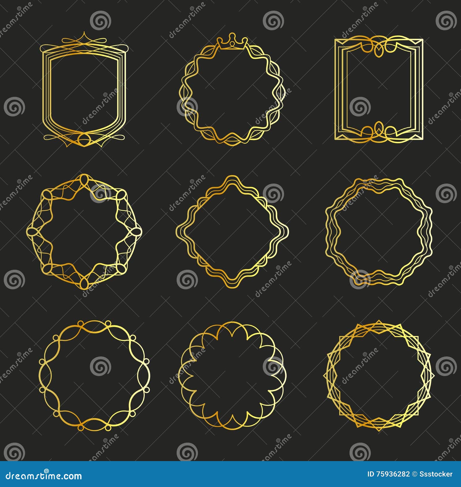 Outline Golden Emblems and Badges Frames Stock Vector - Illustration of ...