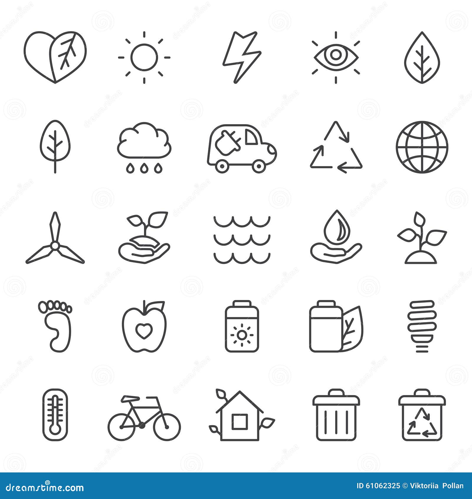 Outline Gray Eco Icons Vector Set. Minimalistic Style. Stock Vector ...