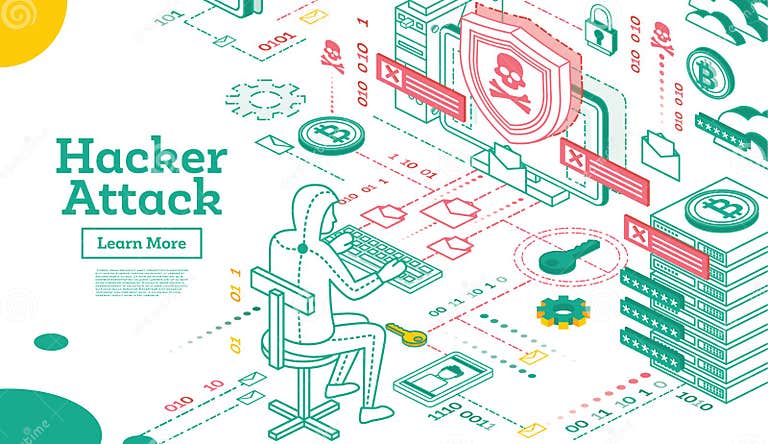 Outline Hacker Attack. Isometric Cyber Security Concept Stock Vector ...