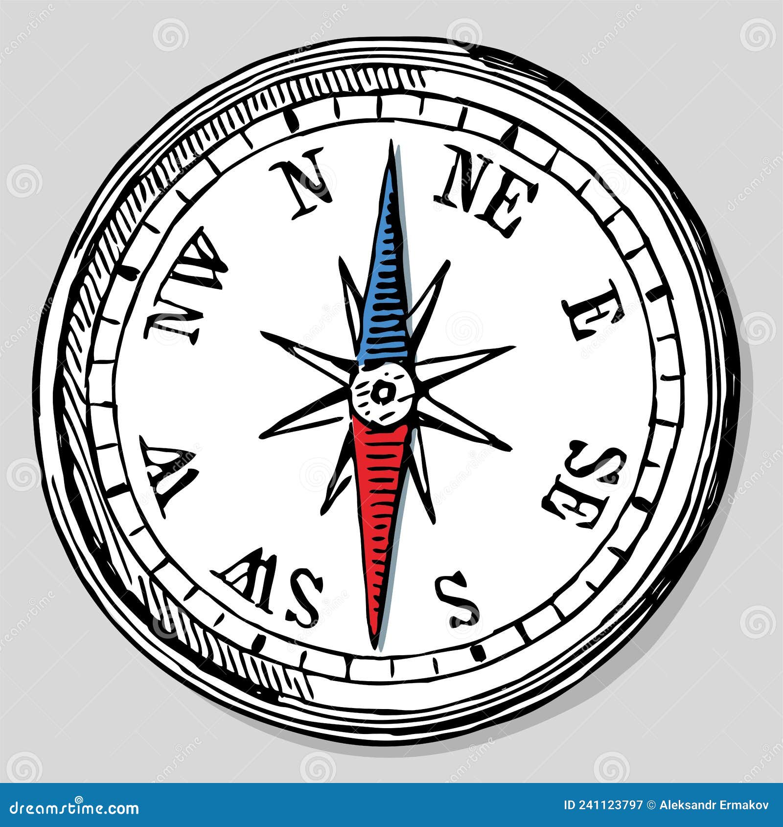 Outline Hand Drawing of Abstract Vintage Compass Stock Vector ...