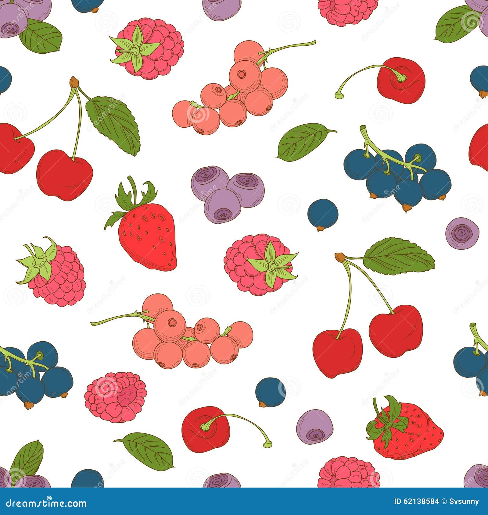 Outline Hand Drawn Color Seamless Berry Pattern (flat Style, Thin Line ...