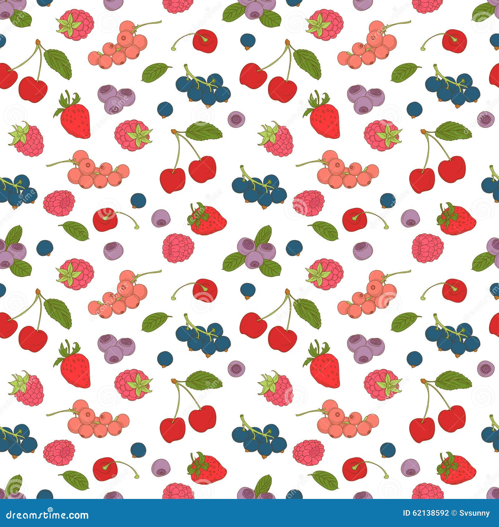 Outline Hand Drawn Color Seamless Berry Pattern (flat Style, Thin Line ...