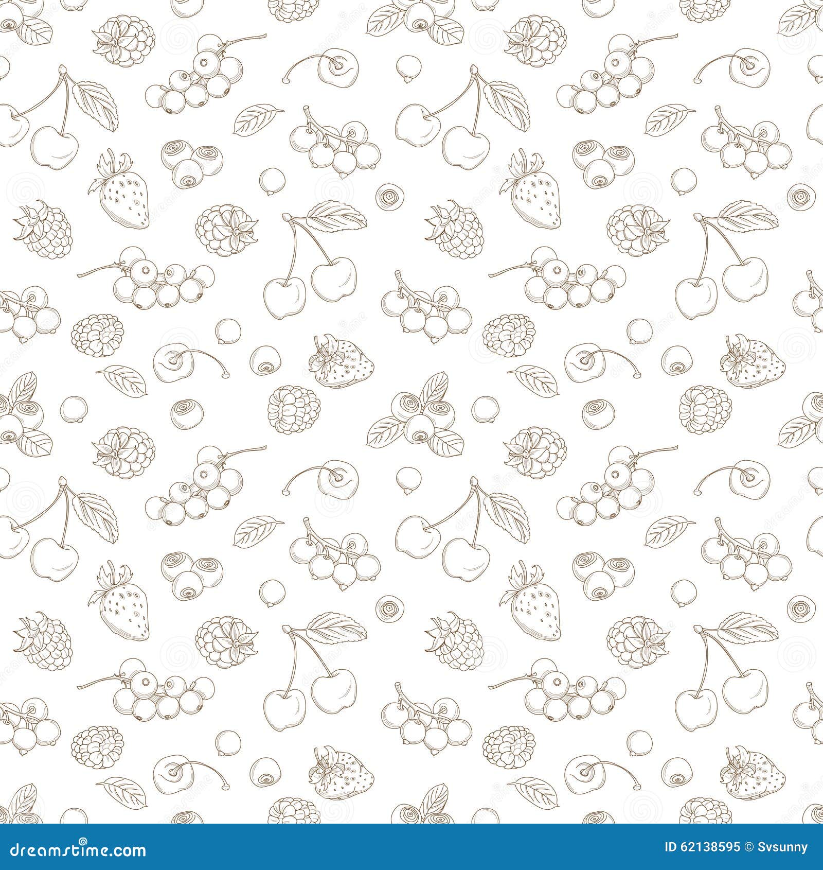Outline Hand Drawn Seamless Berry Pattern (flat Style, Thin Line Stock ...
