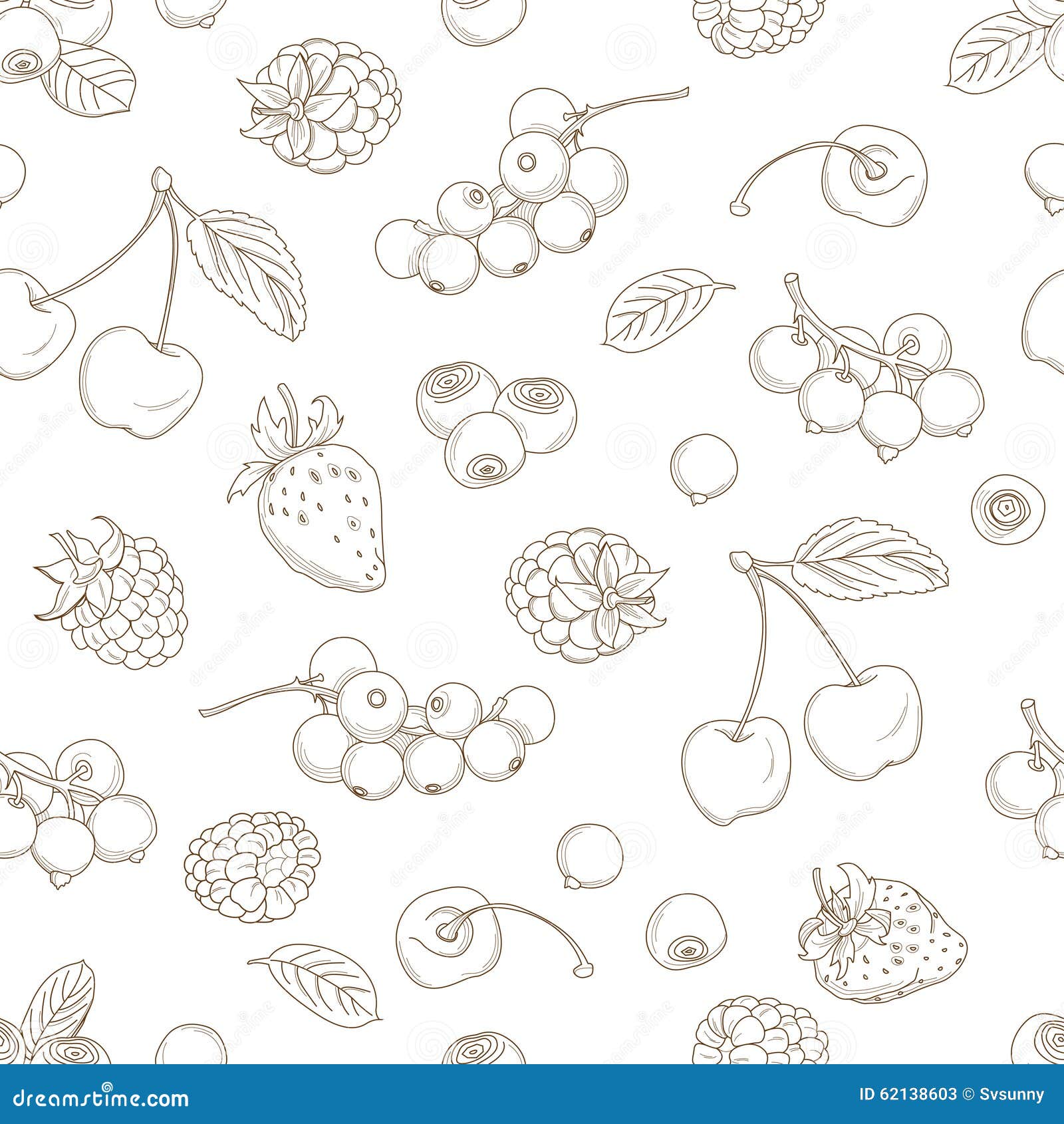 Outline Hand Drawn Seamless Berry Pattern (flat Style, Thin Line Stock ...