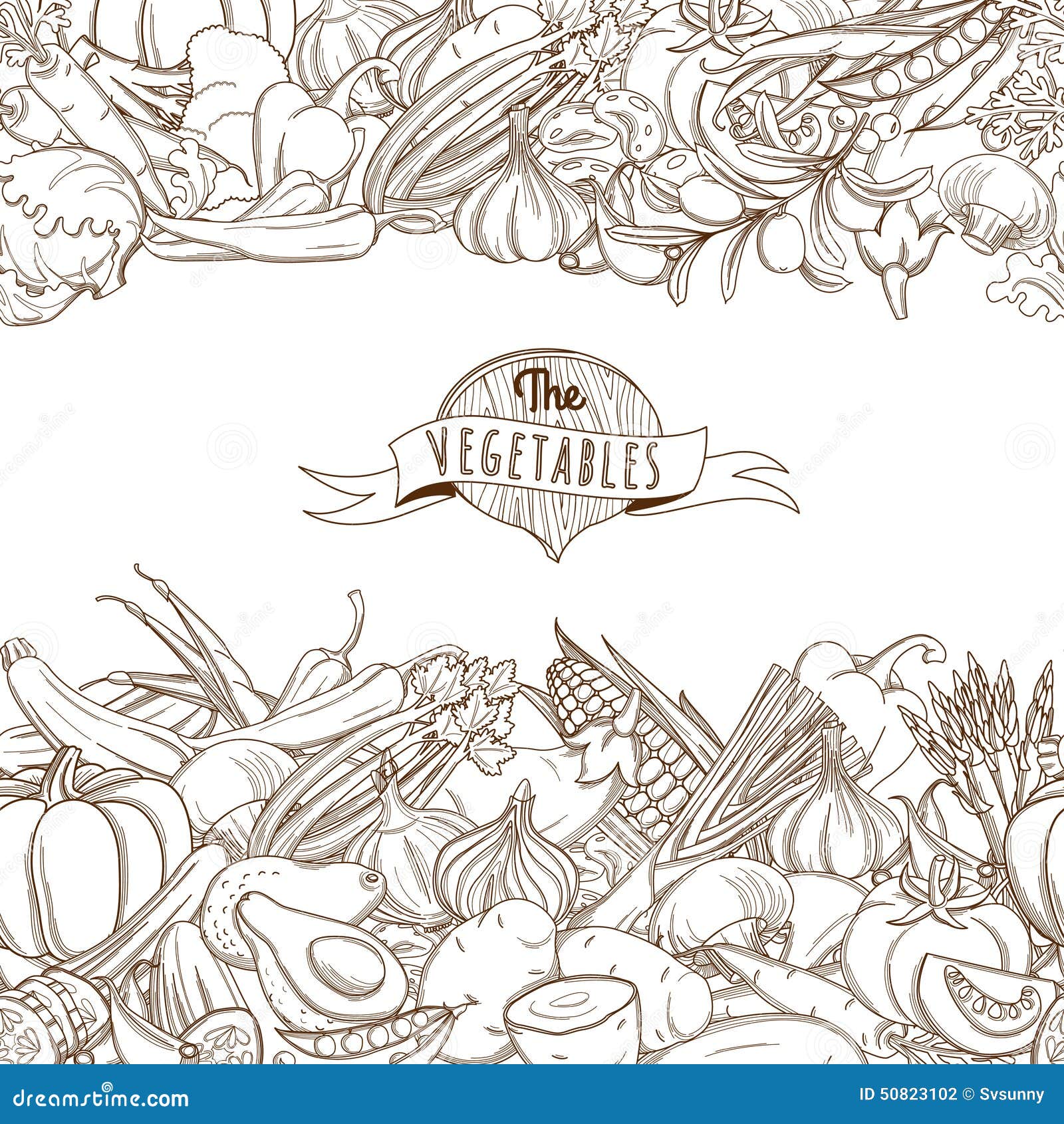 Outline Hand Drawn Sketch Seamless Vegetable Border (flat Style, Thin ...