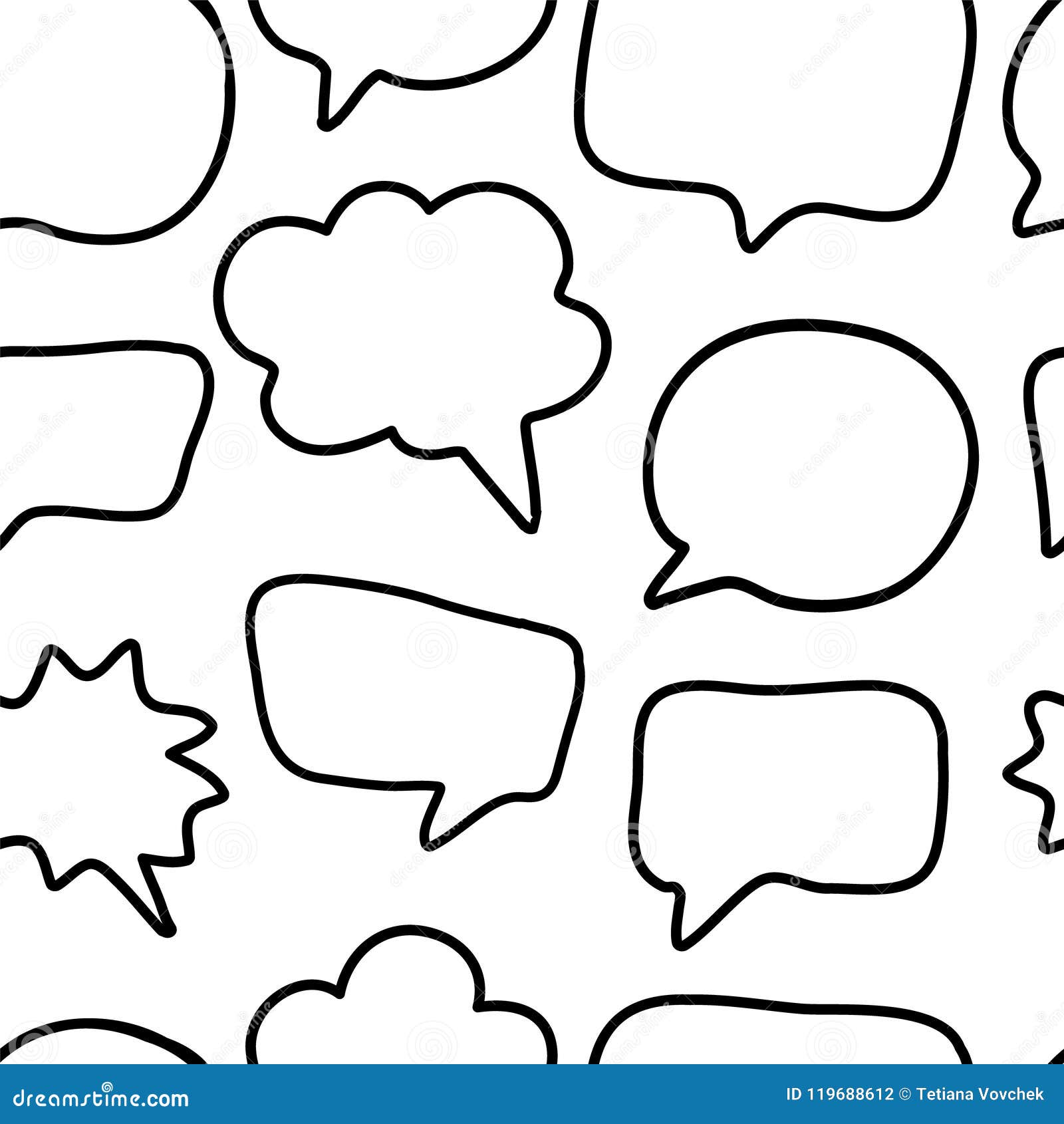Outline Hand Drawn Speech Bubble Seamless Pattern Stock Vector ...