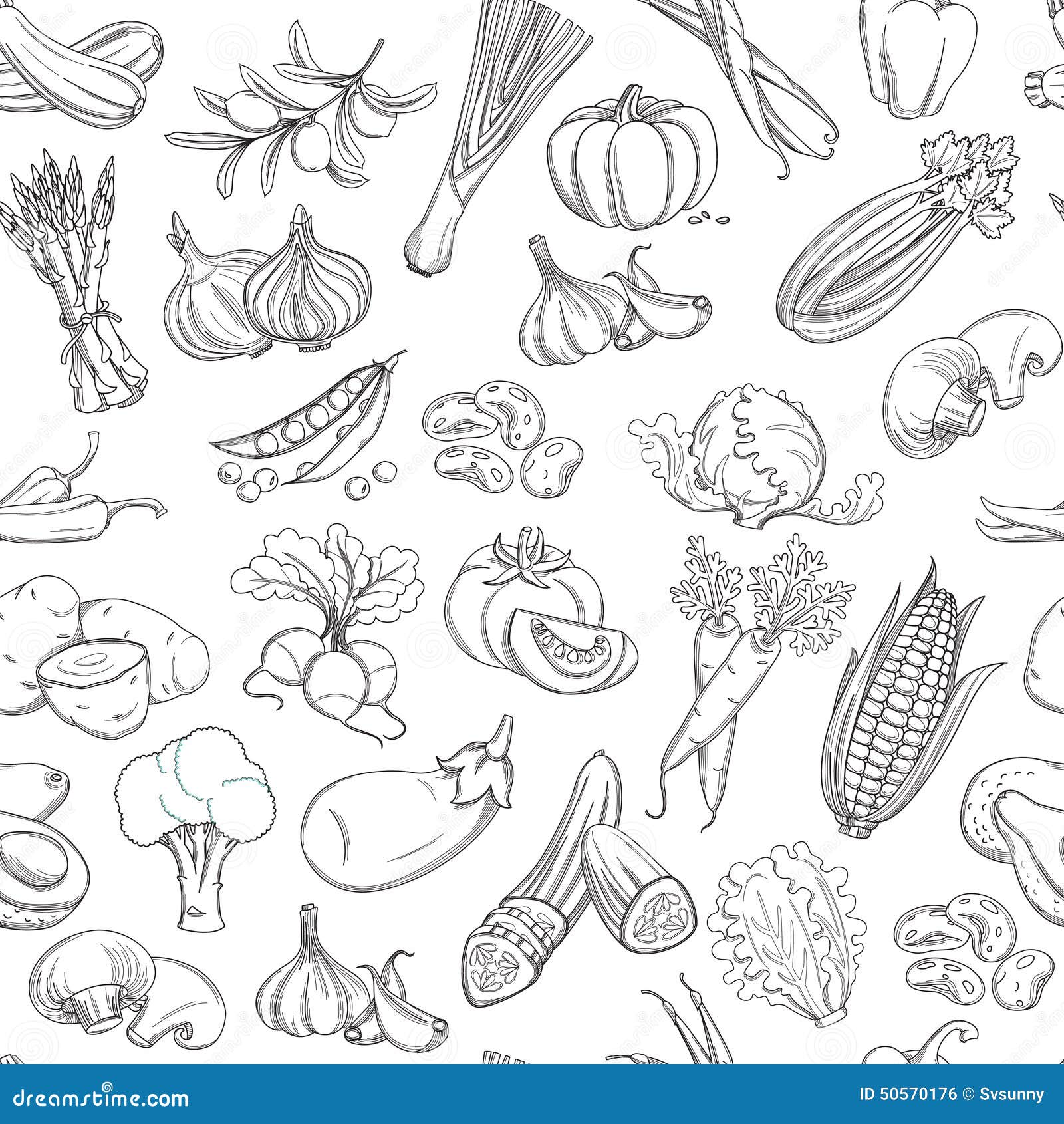 Outline Hand Drawn Vegetable Pattern (flat Style, Thin Line) Stock ...