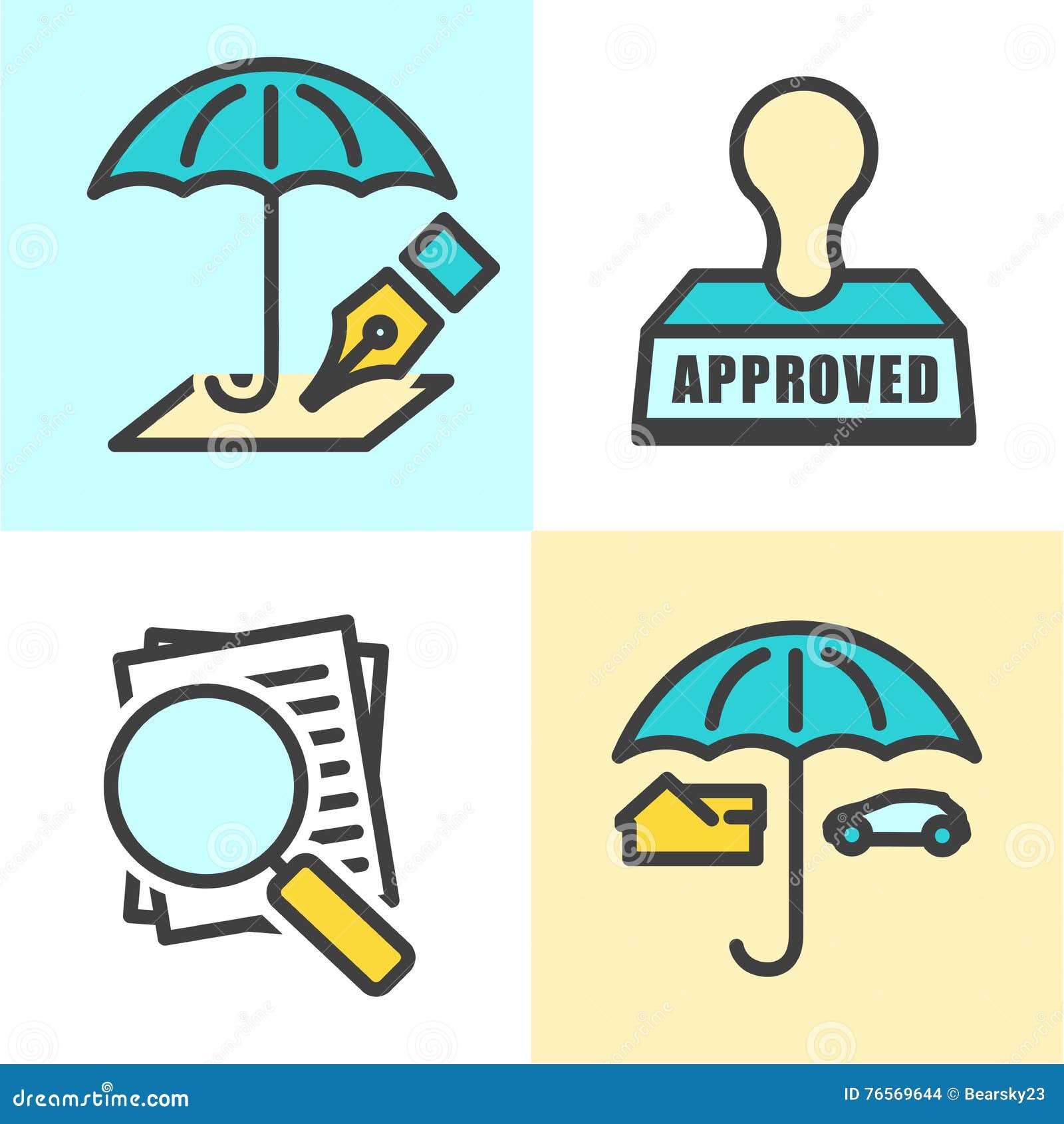 Outline Home and Auto Insurance Icons Stock Vector - Illustration of ...