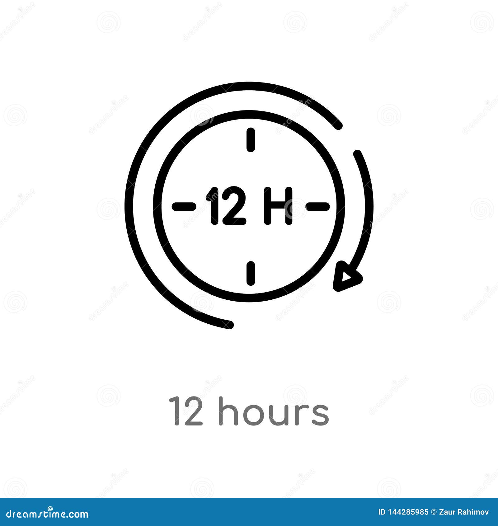 Outline 12 Hours Vector Icon. Isolated Black Simple Line Element ...