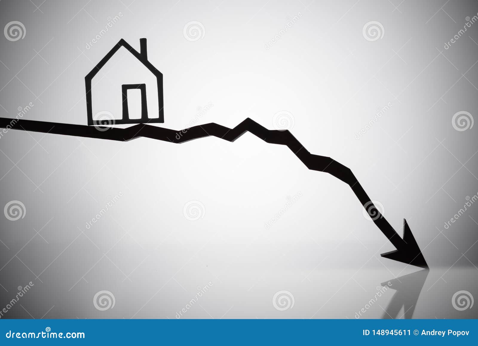 Outline of a House on Arrow Moving in Downward Direction Stock Image ...
