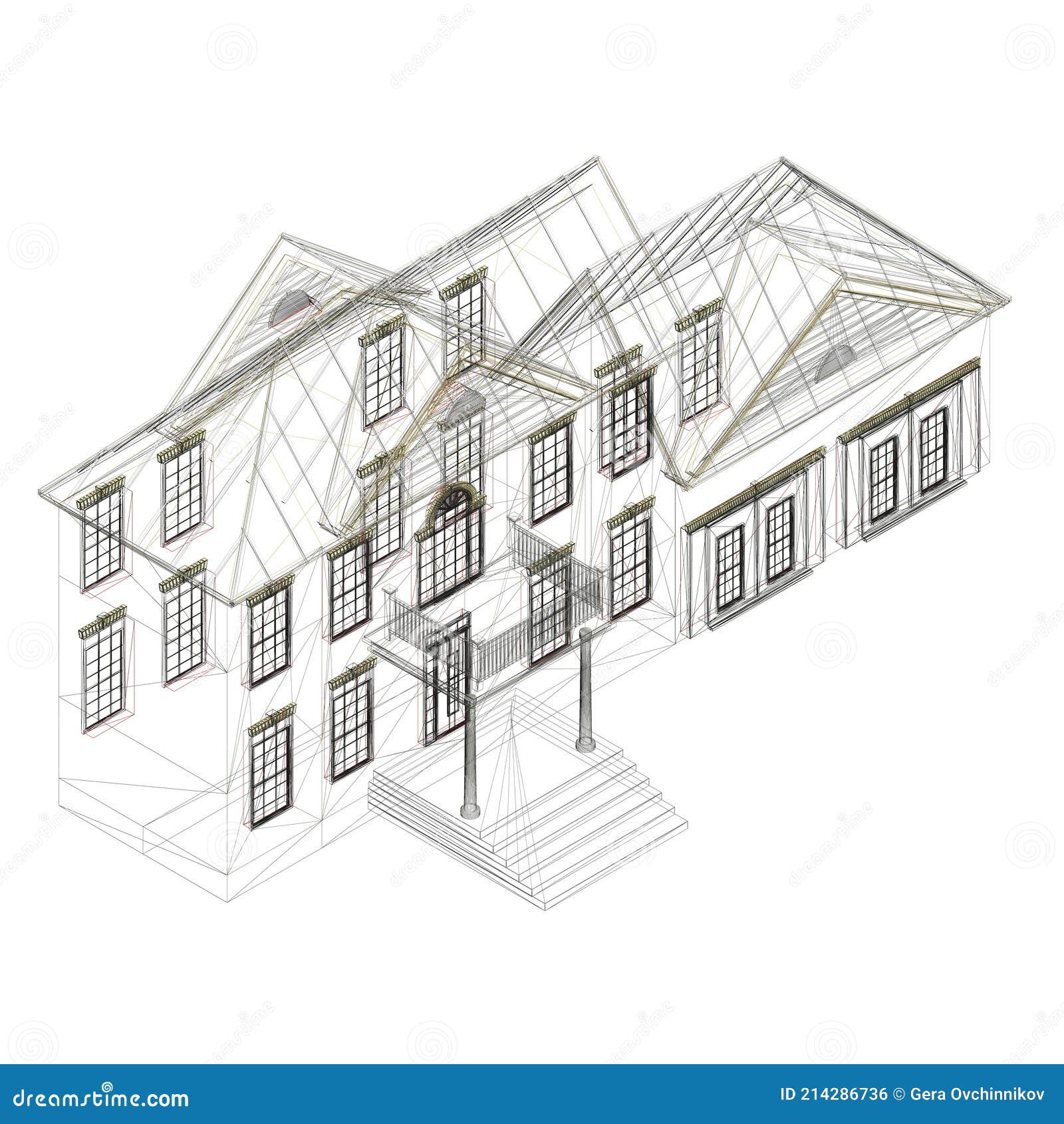 The Outline of the House is Two-story. Isometric View. 3D Stock Vector ...