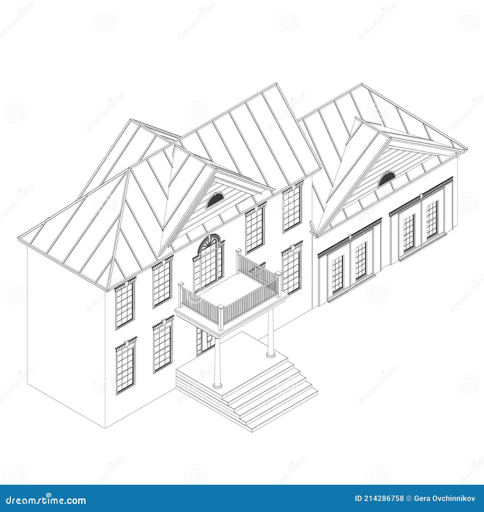 The Outline of the House is Two-story. Isometric View. 3D Stock Vector ...