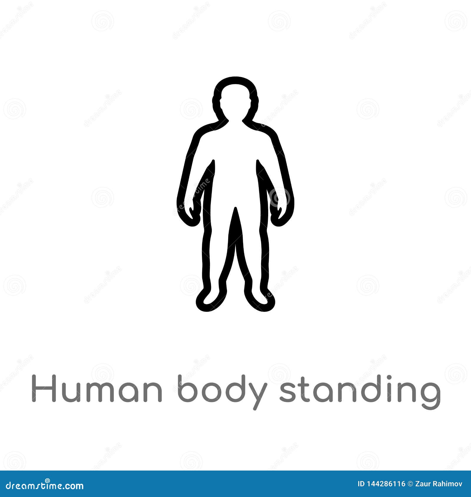 Outline Human Body Standing Black Vector Icon Isolated Black Simple