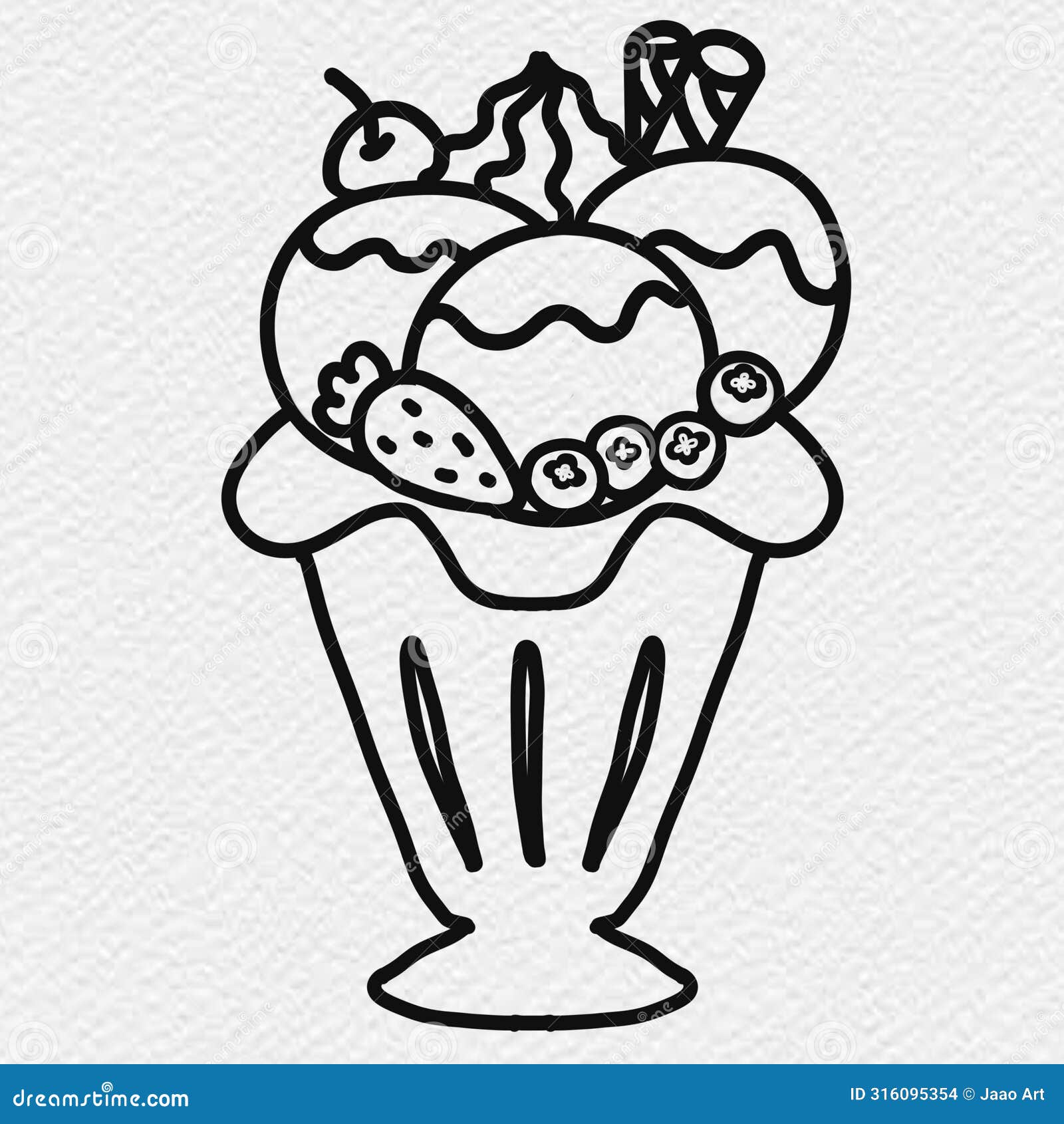 Ice Cream Outline Illustration Set and Hand Drawn Cartoon. Stock Photo ...