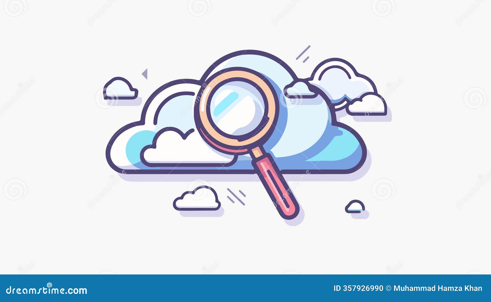 Cloud Magnifying Glass Outline Icon Vector Illustration for Discovering Information in Cloud ...