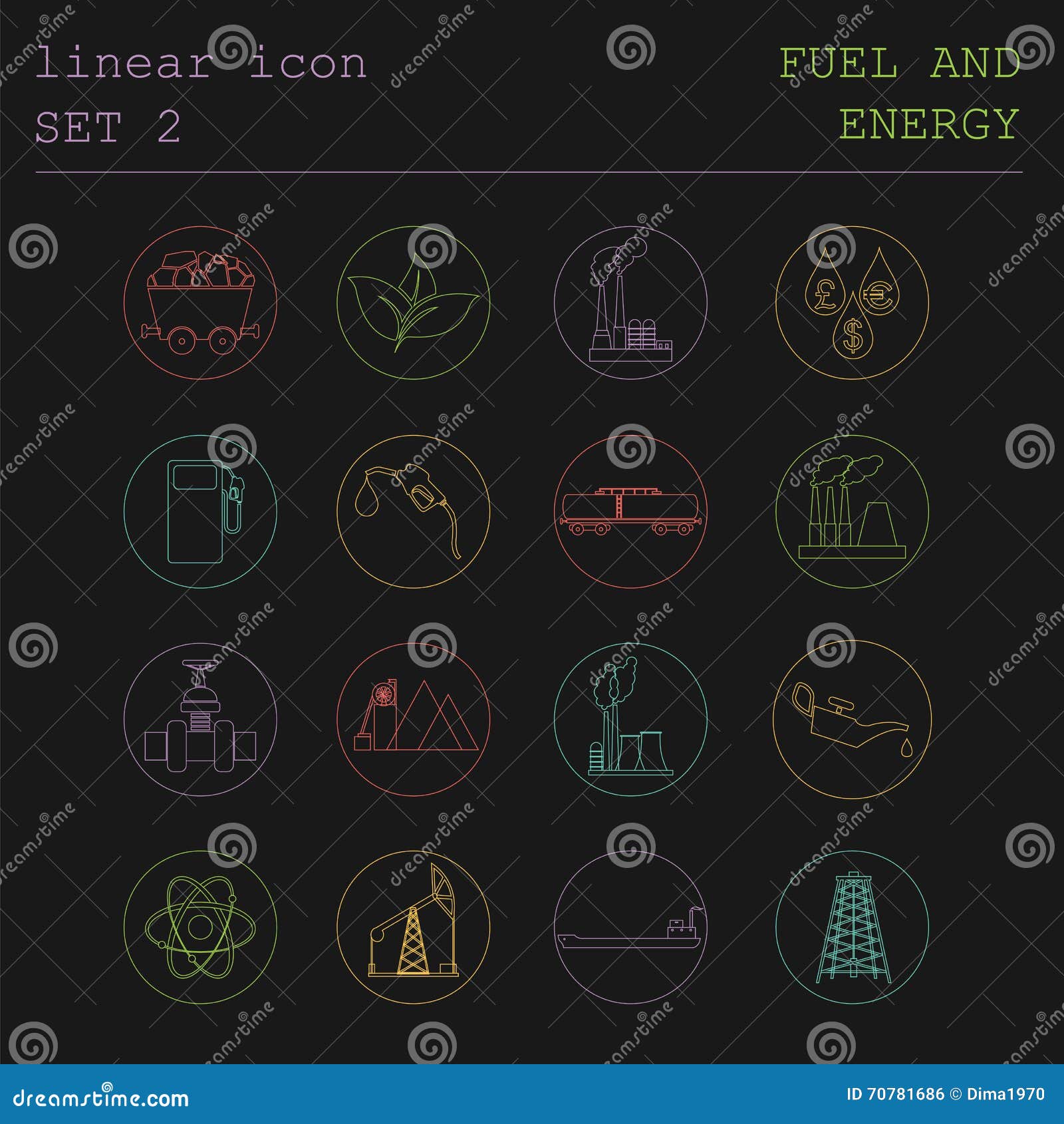 Outline Icon Set Fuel and Energyl. Flat Linear Design Stock Vector ...