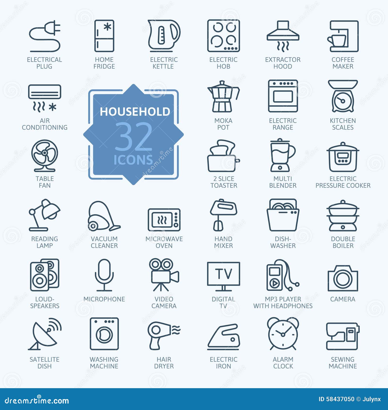 Household Appliances Line Icons Signs Set. Design Collection Of Iron ...