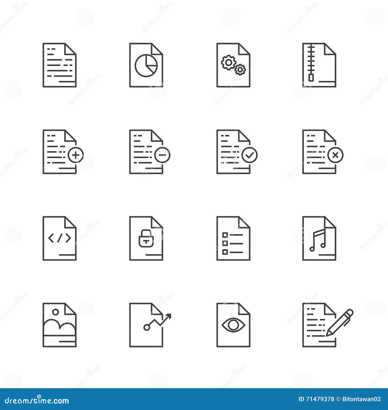 Outline Icon Set of Paper Icon, Document Icon Design Stock Vector ...