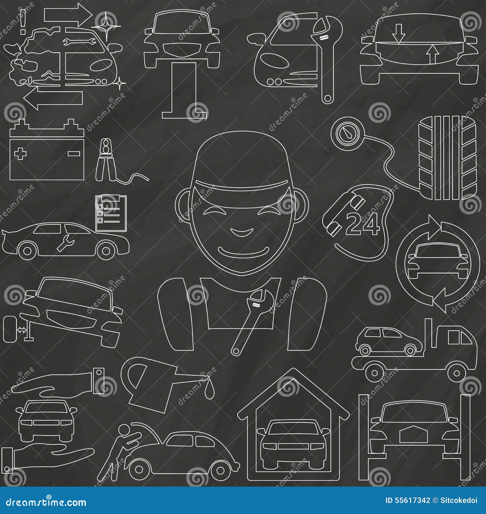 The Outline Icons about a Auto Repair and Garage Stock Vector ...
