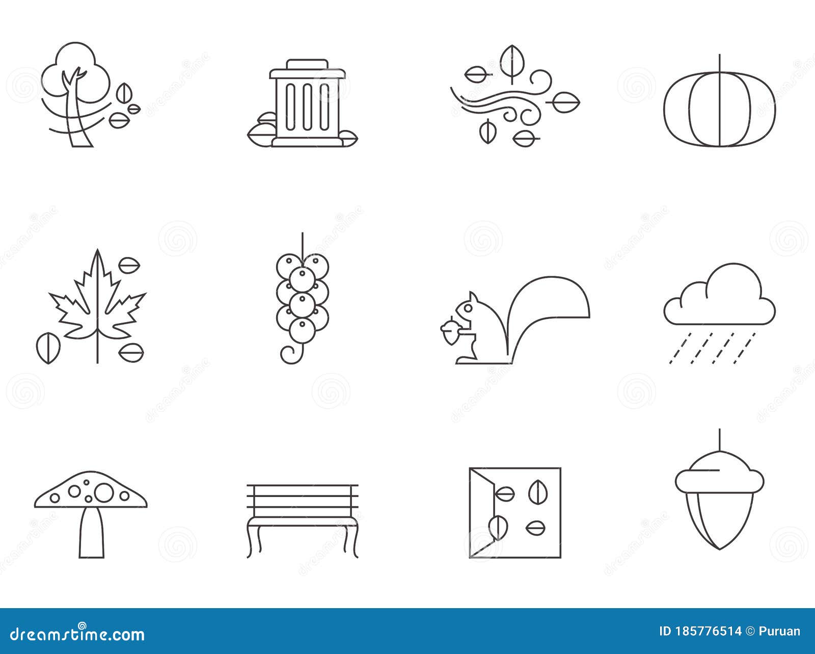 Outline Icons - Autumn stock vector. Illustration of icons - 185776514