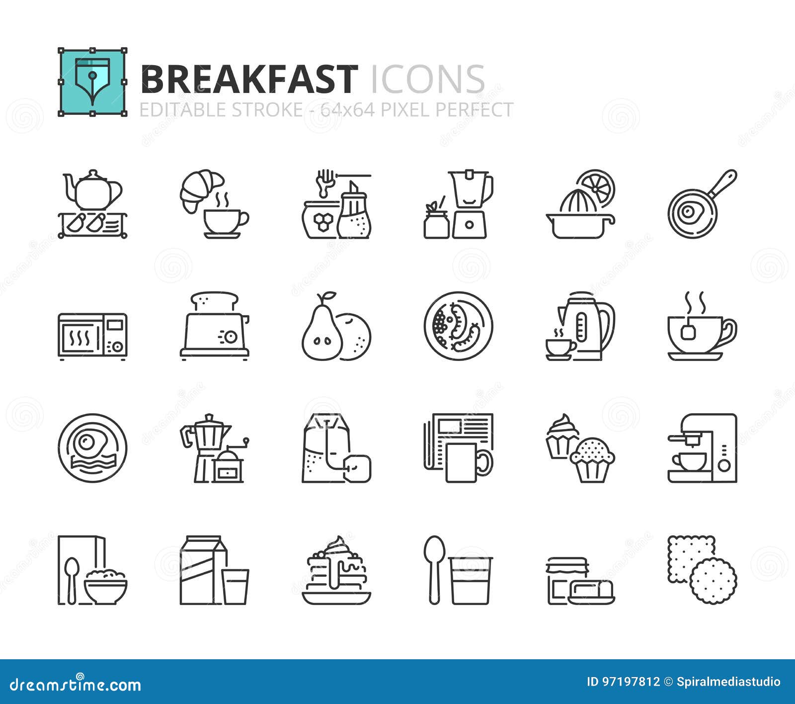 Outline Icons about Breakfast Stock Vector - Illustration of bacon ...