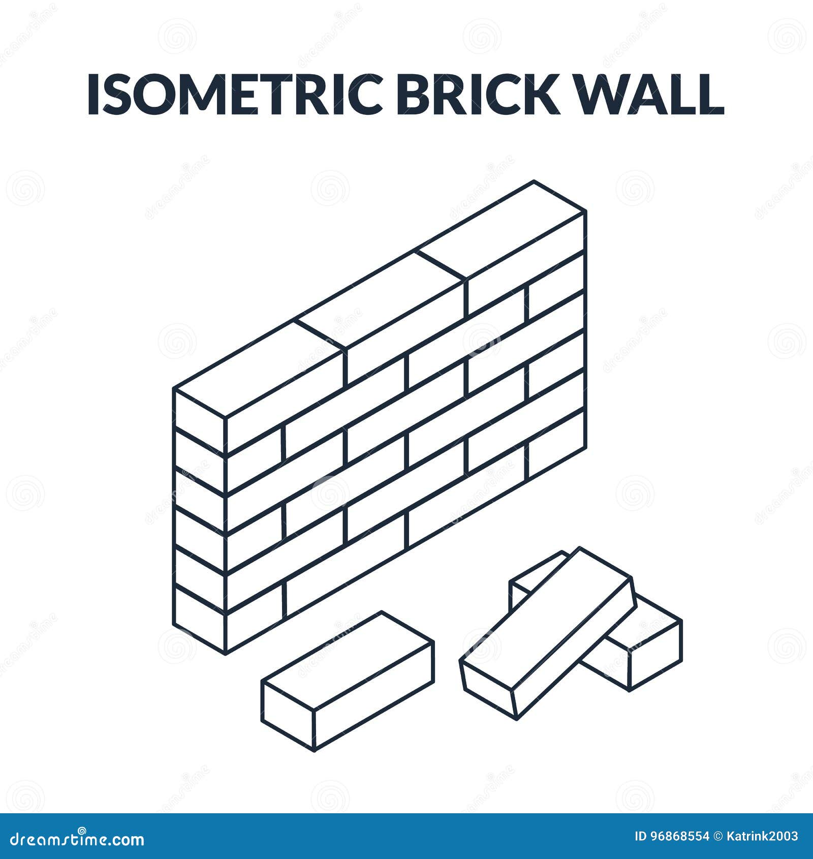 Outline Icons of Bricks and a Brick Wall Stock Vector - Illustration of ...