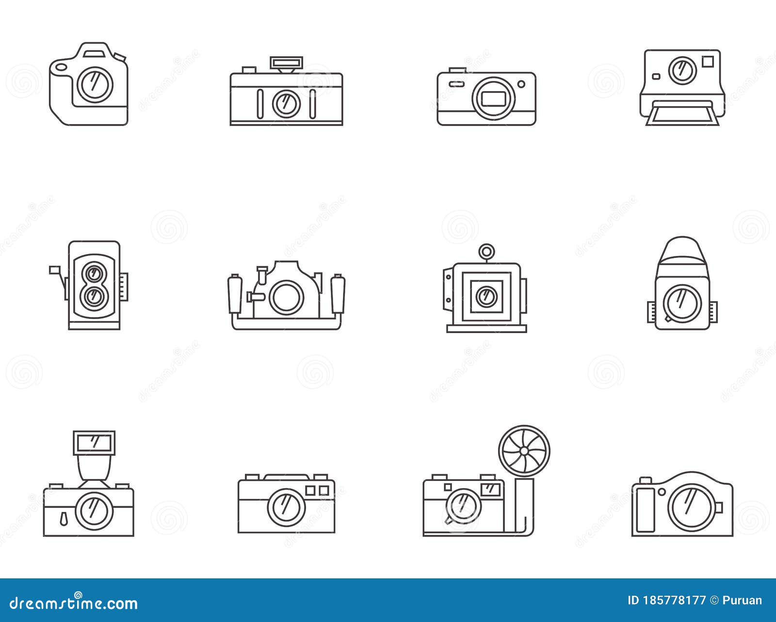 Outline Icons - Cameras stock vector. Illustration of journalistic - 185778177