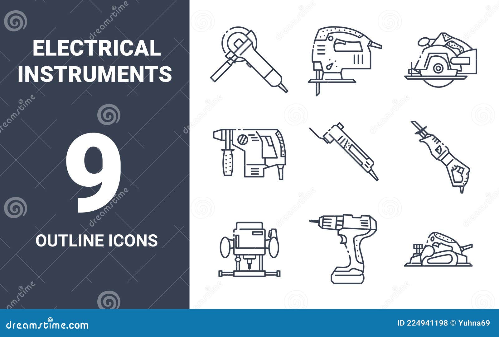 Outline Icons Collection of Power Tools. Hand Construction Tool for ...