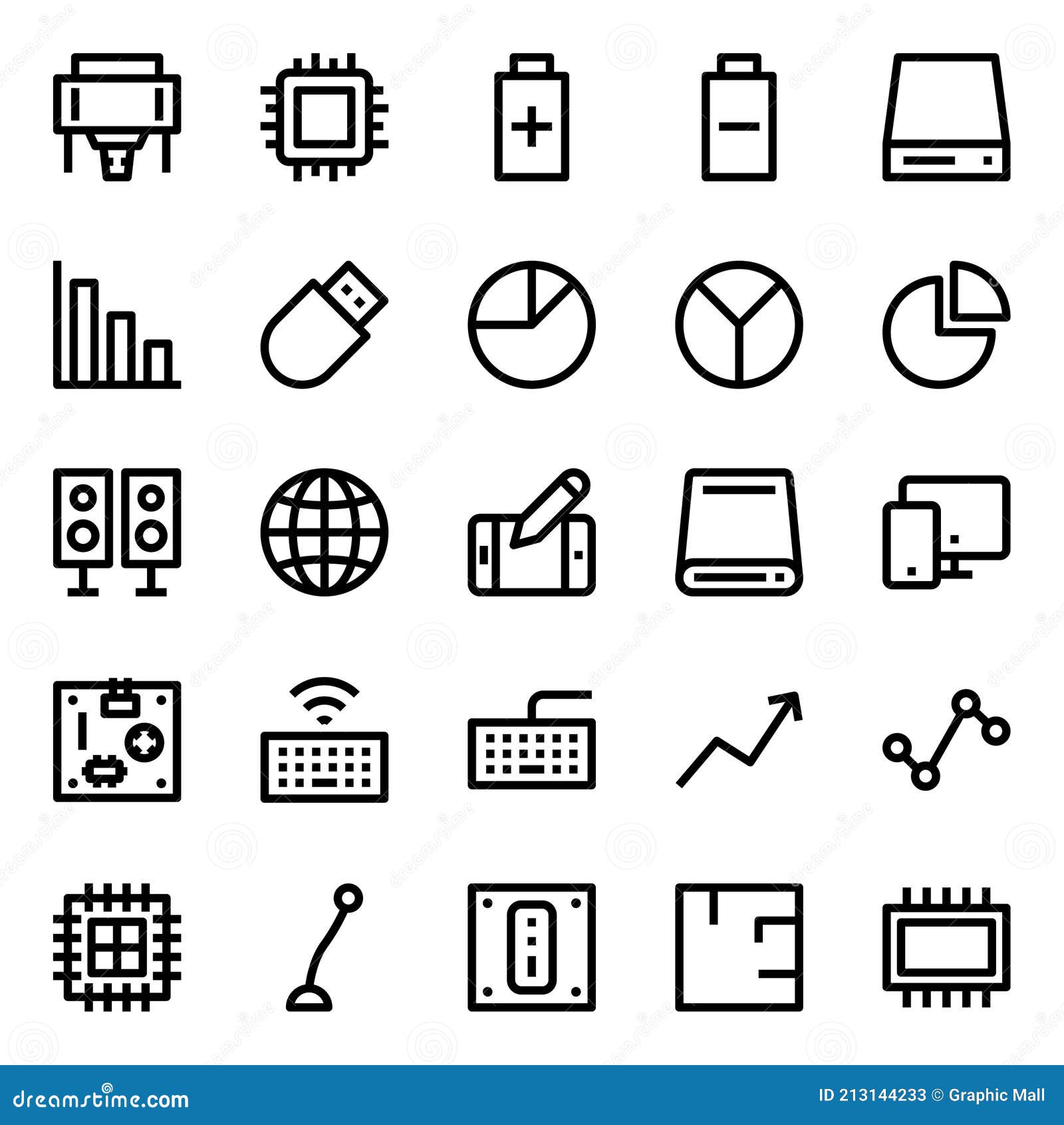Outline Icons for Computer Hardware. Stock Illustration - Illustration ...