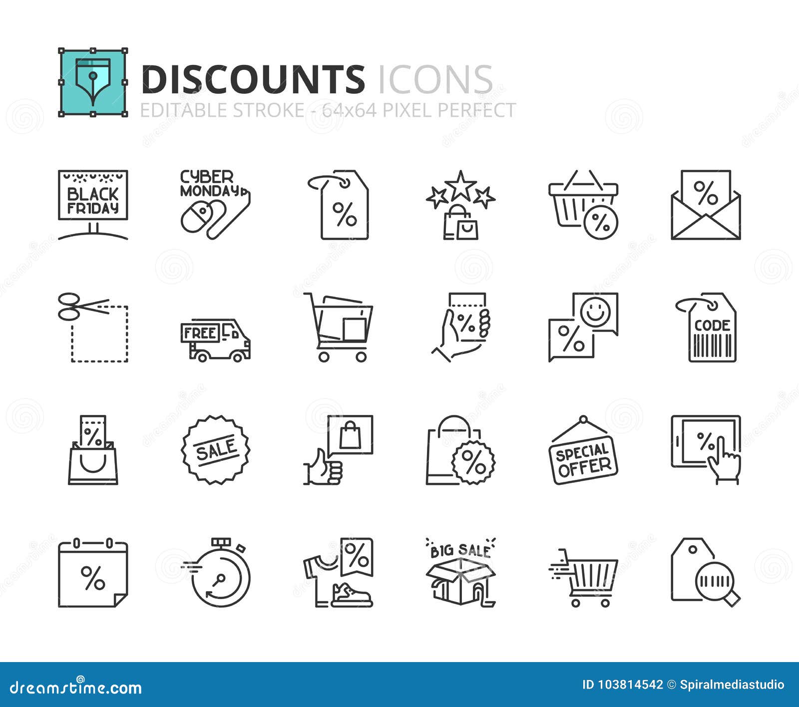 Outline Icons about Discounts Stock Vector - Illustration of discounts ...