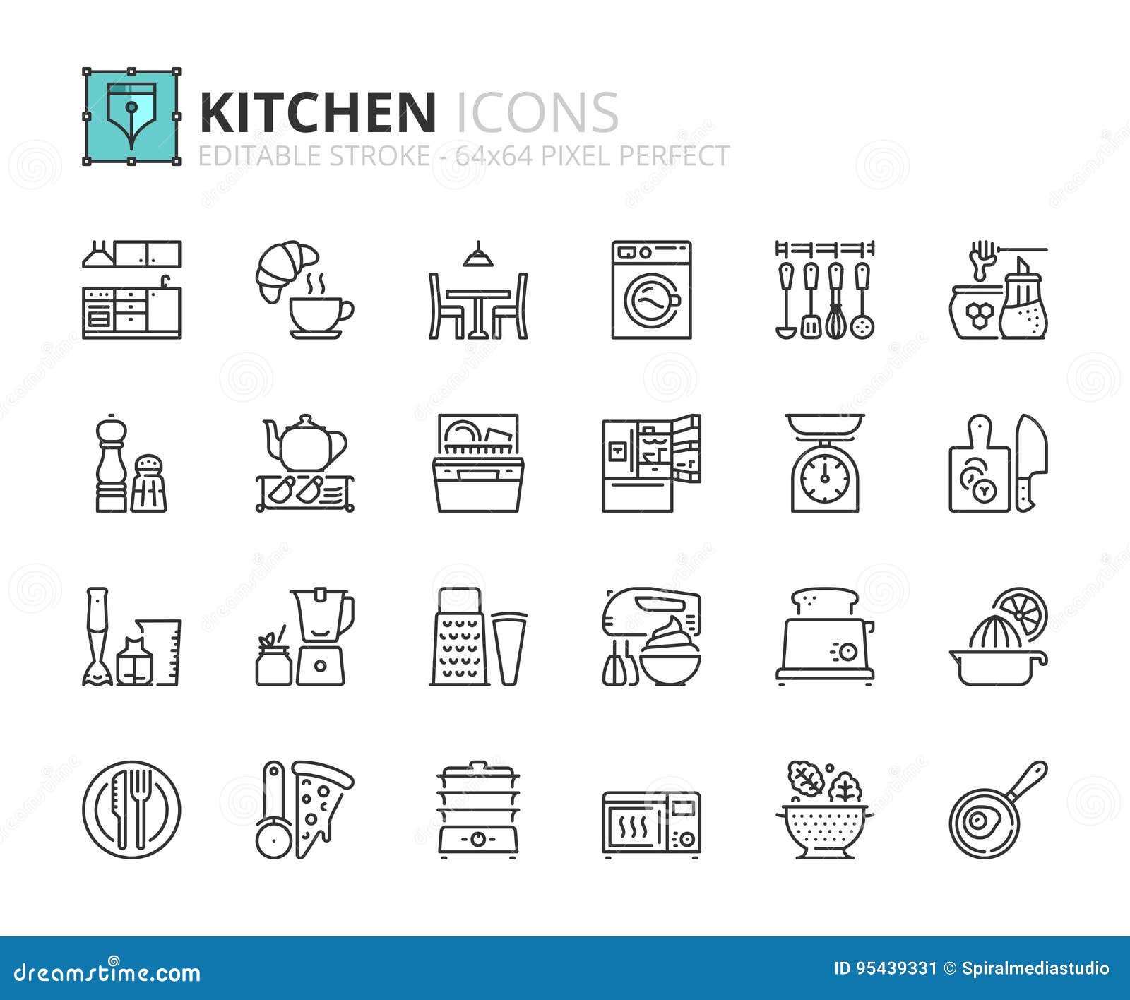 Outline Icons about Kitchen Stock Vector - Illustration of coffee ...